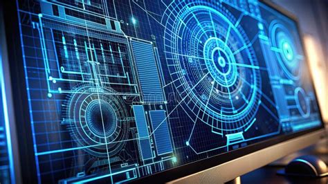 Detailed Cad Design Blueprint On Computer Screen Precision Engineering