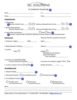 Fillable Online Air Conditioner Sizing Guide EIC Solutions Fax Email