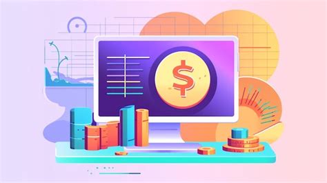 A Big Desktop Screen Showing Bar Graph Pie Charts And Dollar Signs