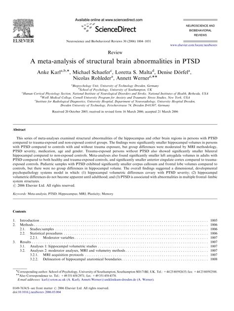 Pdf A Meta Analysis Of Structural Brain Abnormalities In Ptsd