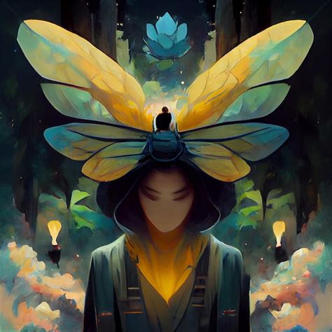 Девушка со светлячком на голове сюрреалистичная красивая художественная