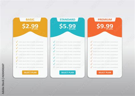 Vetor De Infographic Pricing Plan Minimalistic Pricing Plan Comparison Chart For Web And Mobile