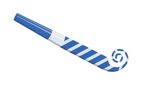 파티 경적 사운드 휘파람 생일 송풍기 흰색 배경에 고립 된 스트라이프 블루와 실버 노이즈 메이커 측면 보기입니다 벡터 만화
