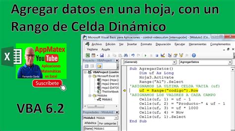 Vba62 Agregar Datos Con Vba Utilizano Un Rango Dinámico Youtube