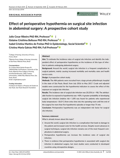 Effect Of Perioperative Hypothermia On Surgical Site Infection In Abdominal Surgery A