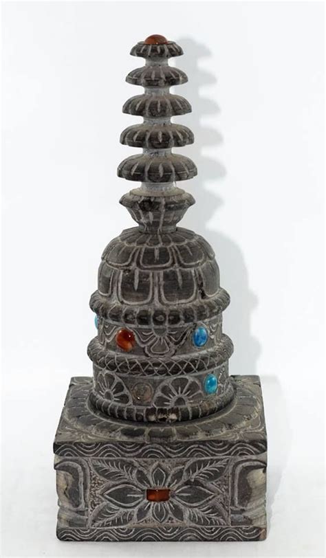 Hand Carved Black Schist Stone Stupa Model