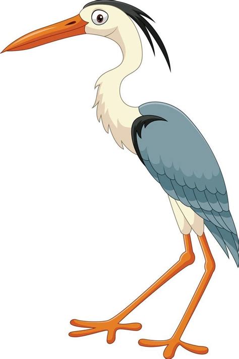 Cartoon Funny Crane Bird On White Background Cartoon Birds Crane