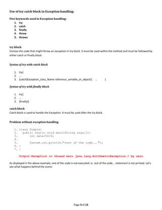 Class Notes Week On Exception Handling PDF
