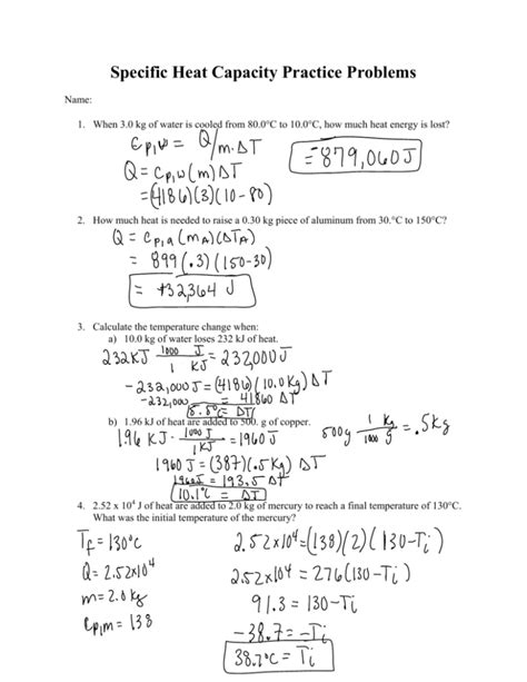 Specific Heat Calculations Worksheet Answers Printable Word Searches