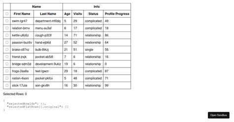 React Table Row Selection Codesandbox