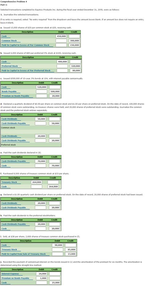 Solved Comprehensive Problem 4 Part 1 Selected Transactions