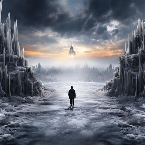 Premium Ai Image There Is A Man Standing In A Frozen Area With A Castle In The Background