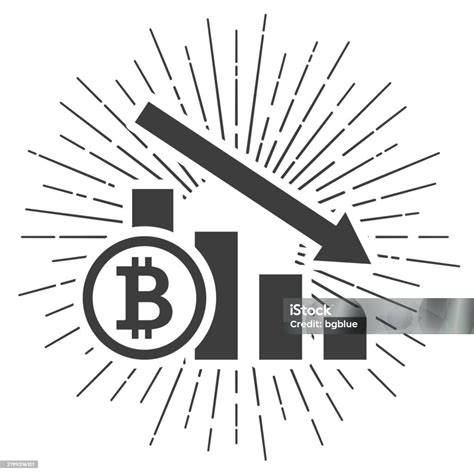 Chart Of Decreased Bitcoin Rate Icon With Sunbursts On White Background
