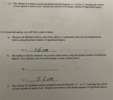 [solved] C The Volume Of A Sphere Can Be Calculated Using
