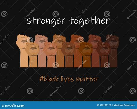 Raised Fists Of People With Different Skin Colors On A Black Background Stock Vector