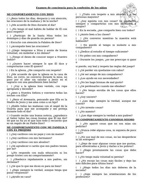 Examen De Conciencia Para Niños Pdf