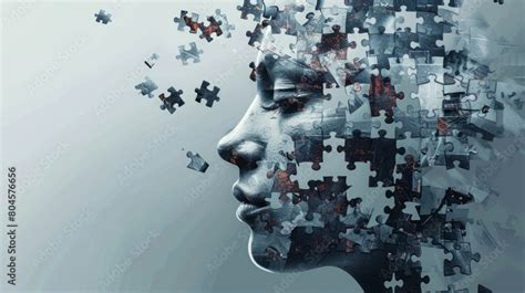 Minds Maze Human Face Formed From Scattered Puzzle Pieces Disjointed