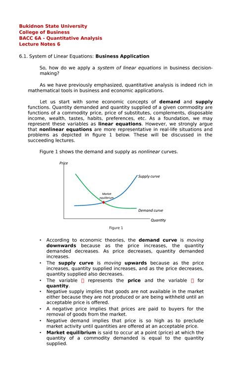 Quantitative Analysis Lecture Notes System Of Linear Equation Business Application Studocu