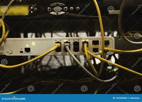 Network Switch And UTP Ethernet Cables Close Up In Server Room Stock Photo Image Of Cluster