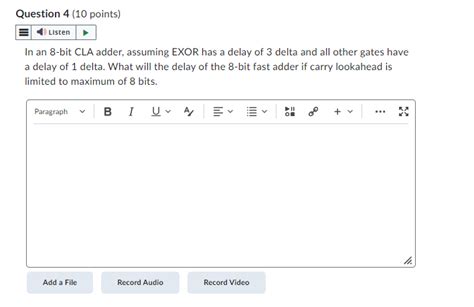 Solved In An 8 Bit Cla Adder Assuming Exor Has A Delay Of 3