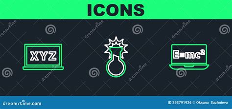 Set Line Equation Solution XYZ Coordinate System And Test Tube And Flask Icon Vector Stock