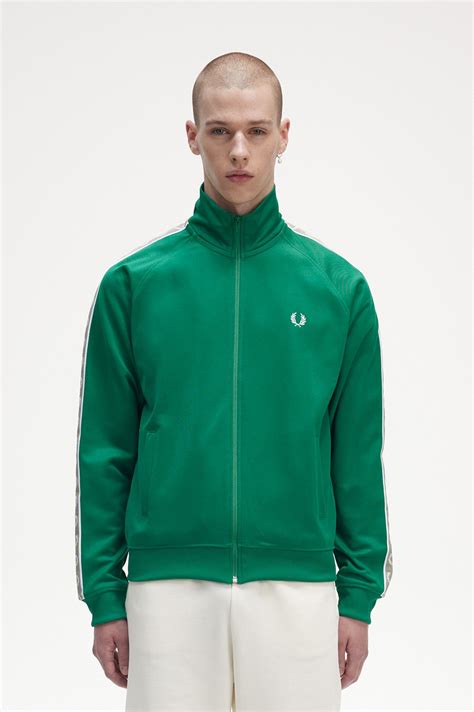 Contrast Tape Track Jacket Fred Perry Green Seagrass Men S Track