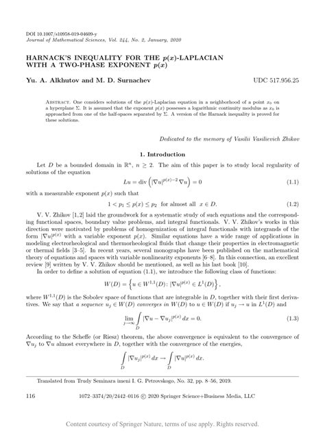 Harnacks Inequality For The P X Laplacian With A Two Phase Exponent P X Request Pdf