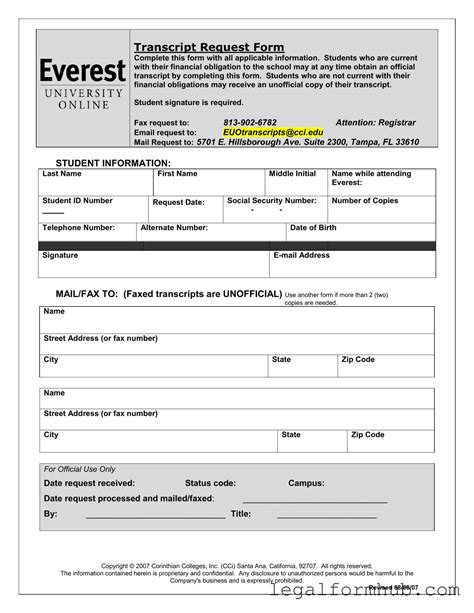 Free Everest University Transcript Template Simple Pdf Form