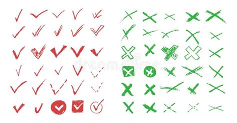 Set Of Ticks And Crosses For To Do List Or Vote Vector Elements For Yes Or No Answering Test
