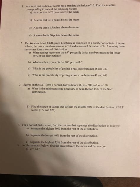 Solved A Normal Distribution Of Scores Has A Standard