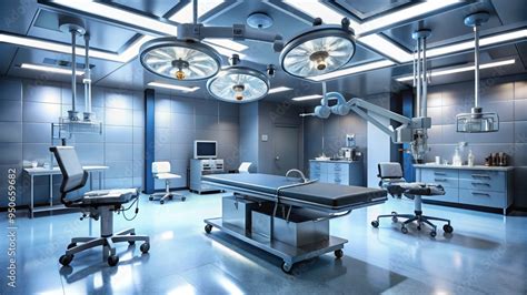 Sterile Hospital Operating Room With Sleek Metal Equipment Bright Lights And A Vacant Patient