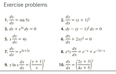 Solved Exercise Problems Dxdy Sin X Dxdy X Chegg Com