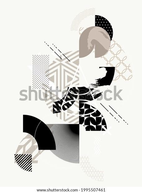 Abstract Art Monochrome Composition Patterned Geometric Stock Vector
