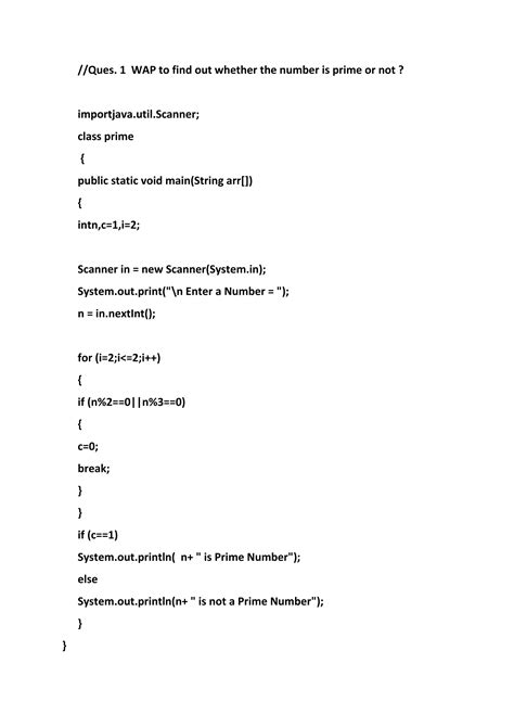 Wap To Find Out Whether The Number Is Prime Or Not In Java Docx