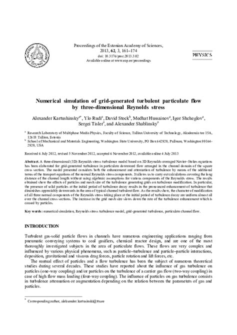 Pdf Numerical Simulation Of Grid Generated Turbulent Particulate Flow