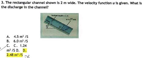 Solved The Rectangular Channel Shown Is M Wide The Chegg