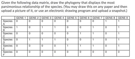Solved Given The Following Data Matrix Draw The Phylogeny Chegg Com