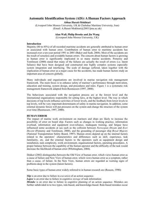 Pdf Automatic Identification System Ais A Human Factors Approach