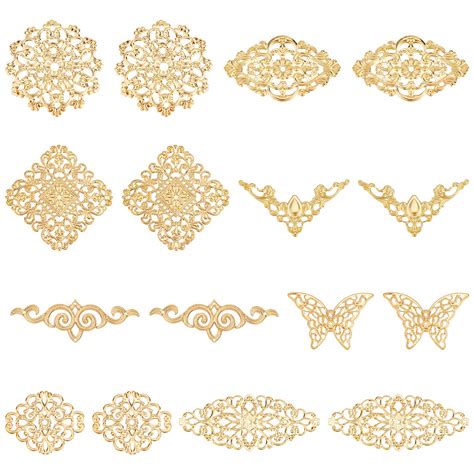 1 Box 80pcs 8 Styles Gold Filigree Connectors Large