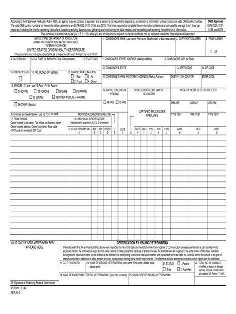 Usda Vs 17 140 2010 2021 Fill And Sign Printable Template Online Us
