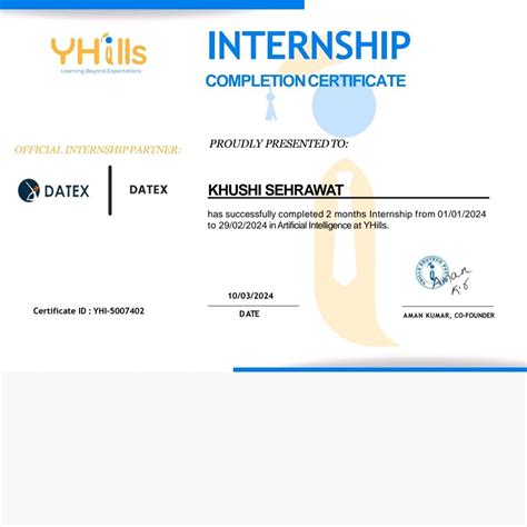 Khushi Sehrawat On Linkedin Intership Artificial Intelligence 👍 I Have