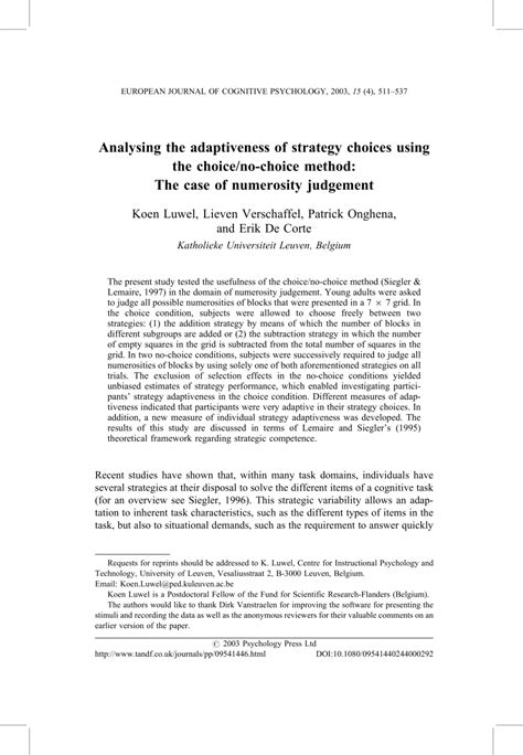 Pdf Flexibility In Strategy Use Adaptation Of Numerosity Judgement
