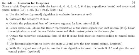 Solved Ex 56 Blossom For B Splines 94 Given A Cubic