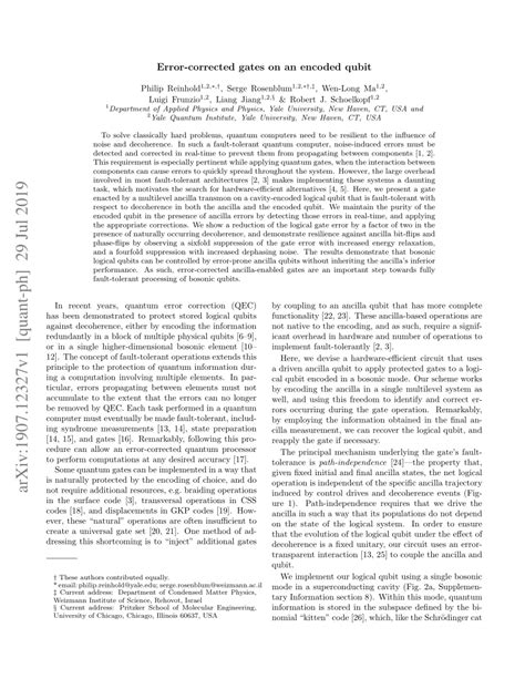 pdf error corrected gates on an encoded qubit