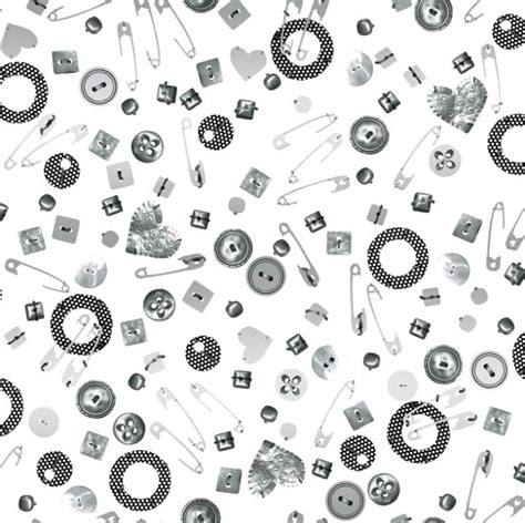 Silver Metallic Cotton Fabric Buttons Pins Hardware Print Etsy