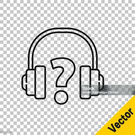 투명 한 배경에 격리 된 검은 선 헤드폰 아이콘입니다 고객 서비스 핫라인 콜 센터 Faq 유지 보수를 지원합니다 벡터 일러스트레이션 Brand Name Online
