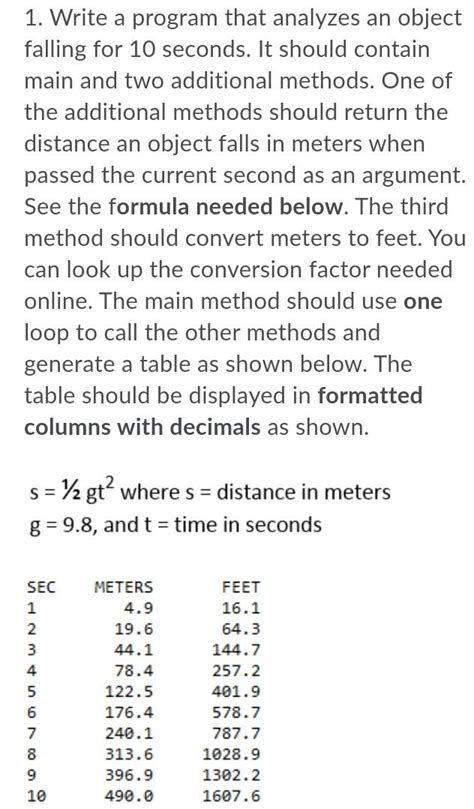 solved 1 write a program that analyzes an object falling