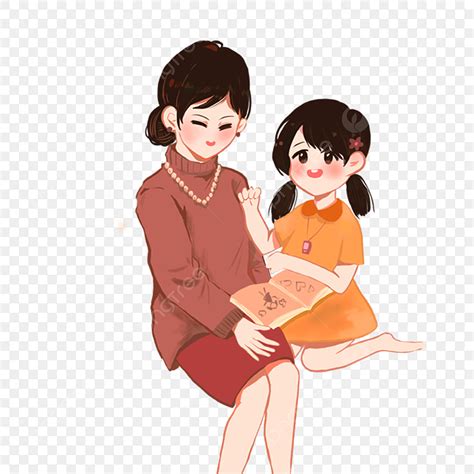 손으로 그린 딸 어머니의 날 귀여운 일러스트 만화 캐릭터 딸 단추 만화 Png 일러스트 및 Psd 이미지 무료 다운로드 Pngtree
