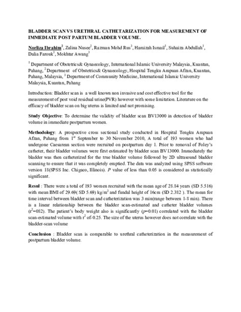 Pdf Bladder Scan Vs Urethral Cathetarization For Measurement Of