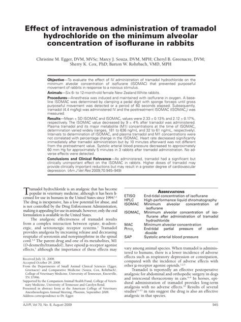 Pdf Effect Of Intravenous Administration Of Tramadol Hydrochloride On The Minimum Alveolar